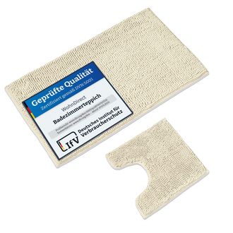 WohnDirect Badematten Set 2 teilig Creme - WC Vorleger (45x45cm), Badematte (70x120cm) - rutschfest waschbar Badezimmerteppich MIT WC-Ausschnitt