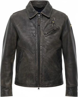 Blauer Homme, Vestes, Noir, Taille: XL Blouson de motard en cuir