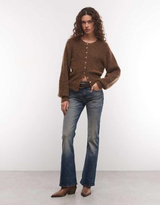 Monki Strickjacke aus Mohair-Mix mit Ballon&auml;rmeln in sanftem Braun