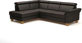 Cavadore Leder-Schlafcouch Ammerland mit Ottomane / Landhaus-Sofa mit Federkern, Bett, Bettkasten + Kopfteilverstellung / 245 x 84 x 194 / Leder Dunkelbraun