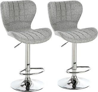 HOMCOM Lot de 2 Tabourets de Bar Design Contemporain Hauteur dassise réglable 59-81 cm pivotant 360° Lin Gris