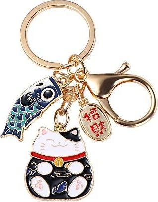 Generic Porte-cl&eacute;s chat chanceux, porte-cl&eacute;s de voiture de style japonais, porte-cl&eacute;s porte-bonheur carpe Streamer, pendentif de sac de voiture de dessin anim