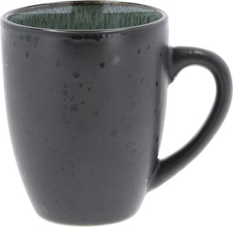 Bitz Kaffeetasse/Kaffeebecher, Tasse aus robustem Steinzeug, 30 cl, schwarz außen/grün innen