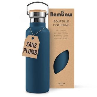 Bambaw Gourde Isotherme 1l, Bouteille dEau Bleue, Gourde Inox 1l, Gourde Sans BPA, Gourde R&eacute;utilisable - Bleu Saphir