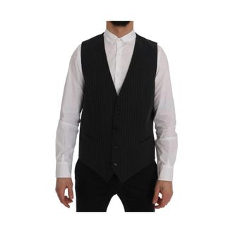 Dolce & Gabbana Elegante Graue Gestreifte Herrenweste - - Suits - Herren - Grau - XL