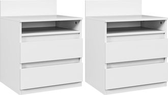 HOMCOM Nachttisch 2er Set Beistelltisch mit Schublade, offenes Fach, Nachtschrank Nachtkommode für Schlafzimmer, Wohnzimmer, Weiß, ca. 40 x 32 x 50 cm, Weiß