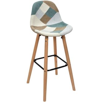 The Home Deco Factory Lot De 2 Tabourets De Bar Patchwork Bleu Clair