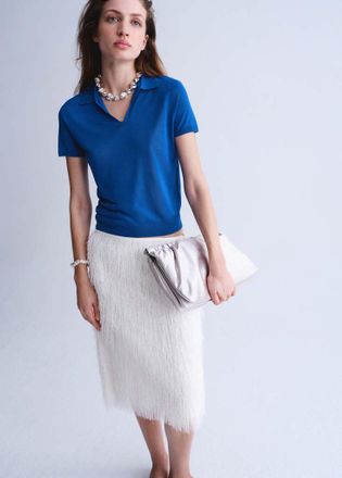 Mango Polo lyocell maille fine bleu porcelaine - Femme - S - MANGO