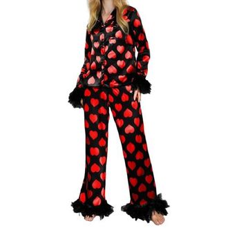 Generic Ensemble 2 pi&egrave;ces de pyjama ample pour femme avec chemise et pantalon pour la Saint-Valentin 2026, Rouge, XL