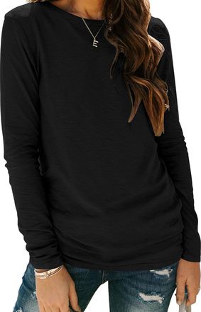 Zeagoo Damen Longsleeve Rundhals Langarm Oberteile Basic Langarmshirt Herbst Winter L&auml;ssig Einfabrig T-Shirt Schwarz S