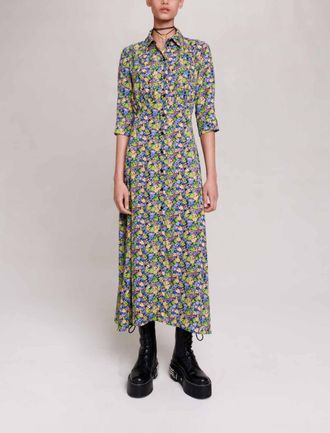 Maje Langes Blumenkleid - Print Primeln Multico - Gr&ouml;&szlig;e 32 - Maje