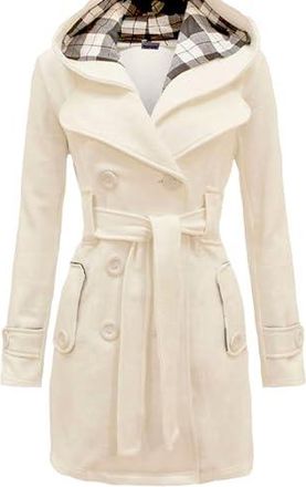 Noroze Femmes Manches Longues Ceinturée Bouton Molleton Manteau Blouson,Crème,46 (Étiquette 18)