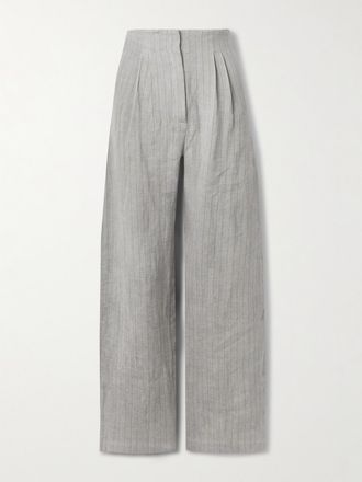 Cortana Pantalon Large En Lin À Rayures Et À Plis Lupe - Gris