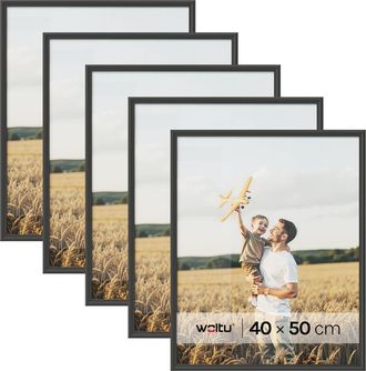 Woltu Bilderrahmen 40x50cm 5er Set Fotorahmen Holzrahmen mit Passepartout, zum vertikalen oder horizontalen Aufhängen/Aufstellen, Posterrahmen Collage Wandd