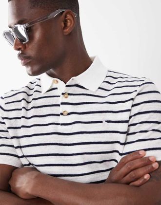 Polo Ralph Lauren Gestreiftes Sweat-T-Shirt in Wei&szlig; und Blau mit Markenlogo