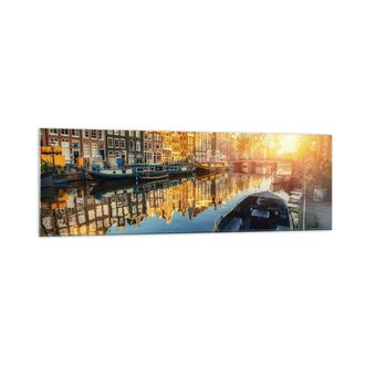 Arttor Panorama Bilder auf Glas 160x50cm Glasbild Kanal Boot Amsterdam Wasser Gro&szlig; XXL Wanddeko Bild im Glas Schlafzimmer K&uuml;che Wandbilder Dekoration Wohnzim