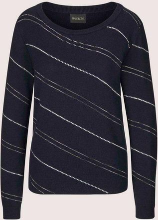 Madeleine Strickpullover Langarm Glitzerpullover, Feinstrick Silberne Applikationen und U-Boot-Ausschnitt als Eyecatcher