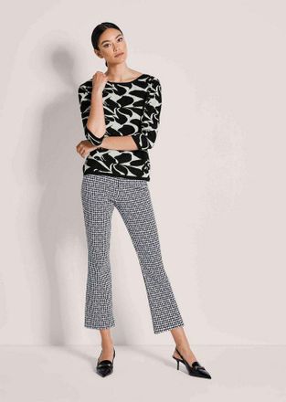 Madeleine Strickpullover Jacquardpullover mit grafischem Muster Wollpullover mit U-Boot-Ausschnitt und 3/4-Arm