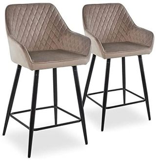 Menzzo Lot de 2 chaises de Bar Veronika Velours Taupe