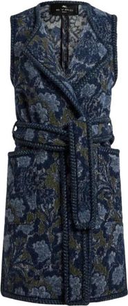 Etro Gilet &agrave; revers fleuri avec ceinture - Femme - Vestes - Bleu - Taille: 36 FR
