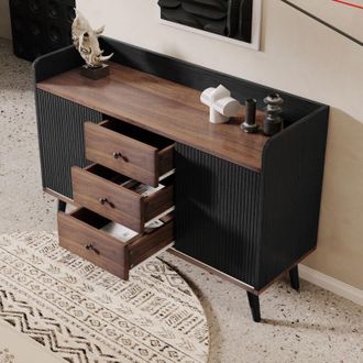 STILVORA Buffet et Enfilade avec 2 Portes Coulissantes, 3 Tiroirs, &Eacute;tag&egrave;res R&eacute;glables, Style Moderne, en Panneaux de Particules, 117,5&times;40&times;80 cm, Noir