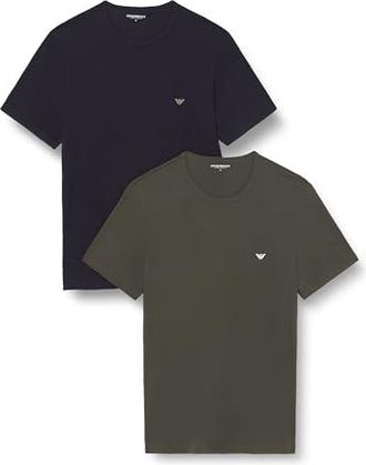 Emporio Armani Lot de 2 T-Shirts à col Rond en Pur Coton pour Homme, Noir, S, Noir/forêt Nocturne, S