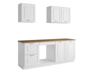 Vente-Unique K&uuml;chenzeile - mit Arbeitsplatte 200 cm - Wei&szlig; & Holzfarben - CELOMIA