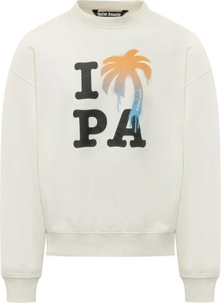 Palm Angels Homme, Sweatshirts et sweats &agrave; capuche, Blanc, Taille: M I Love Pa Crew