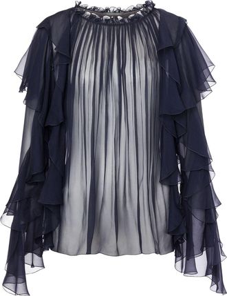 Alberta Ferretti Bluse mit Rüschendetail - Blau