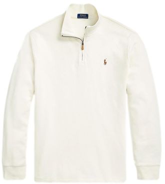 Ralph Lauren Polo Ralph Lauren Lang&auml;rmeliges Herren-Sweatshirt aus Fleece mit Viertelrei&szlig;verschluss, Rl Pergamentcreme, Large