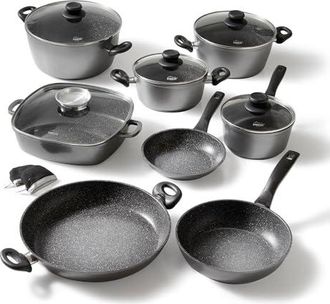 STONELINE Batterie de Cuisine C&eacute;ramique, Set de 13 pcs, Po&ecirc;les, Casseroles et Couvercles, adapt&eacute;e &agrave; lInduction, Rev&ecirc;tement Antiadhesif avec de vraies particules