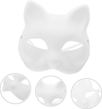 DOITOOL 2 Stück Teiliges DIY Katzen Fuchs Unbemalt zum Bemalen Leichte Halbschalen-Masken für Karneval Fasching Halloween und Kreative Maskerade-Partys
