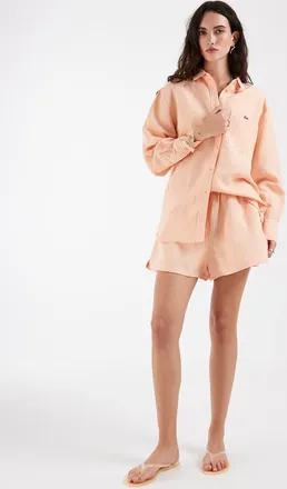Lacoste Short densemble en popeline ray&eacute;e - Orange