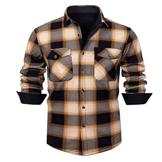 Generic Chemise doubl&eacute;e en polaire &agrave; manches longues pour homme - Haut chaud - Tendance - Coupe d&eacute;contract&eacute;e - Pour int&eacute;rieur et ext&eacute;rieur, Orange, XXL