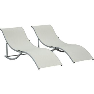 OUTSUNNY Lot de 2 bains de soleil pliables design contemporain - lot de 2 transats ergonomiques - alu. textil&egrave;ne beige