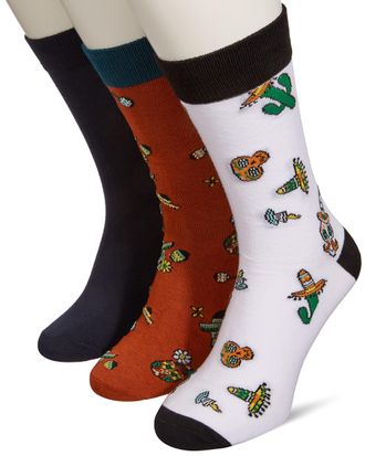 Jack & Jones Jack & Jones Mens JACMEXICAN Skull 5 Pack Socks, Red Ochre/Pack:Deep Teal-Bright White-Blue Coral-Navy Blazer, ONE Size