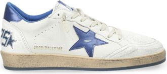 Golden Goose Baskets Homme Ball Star Cuir Blanc Bleu M&eacute;tallis&eacute;