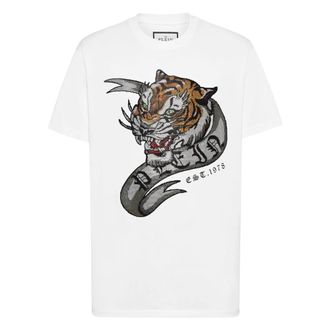 Philipp Plein Homme, Tops, Blanc, Taille: L T-shirt Col Rond MC Tattoo