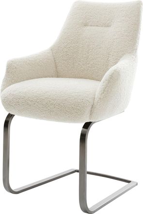 DELIFE Schwingstuhl Alja-Flex mit Armlehnen Freischwinger flach Graphit Teddystoff Beige Taschenfederkern