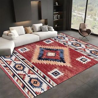 Generic UUZEAI Am&eacute;rindien du Sud Ouest Tapis de Salon, Style Ethnique Vintage Tapis de Chambre Antid&eacute;rapant, Rouge Motif G&eacute;om&eacute;trique Tapis Lavable pour Couloi
