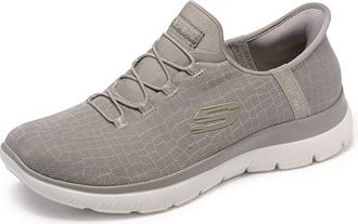 Skechers Femme Hands Free Slip-ins Summits Classy Night Basket, Taupe Mesh/Gold Trim, 38 EU