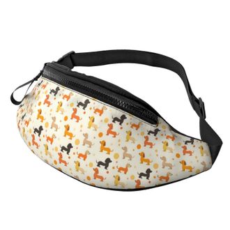 Generic Sporttasche Mode Schultertaschen Niedlicher, Farbenfroher Dackel-Print Stylisch Lauftasche F&uuml;r Wandern Herren Reisen 14X35Cm