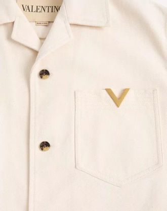 Valentino Garavani Gold Logo-Embroidered Shirt - Ivory