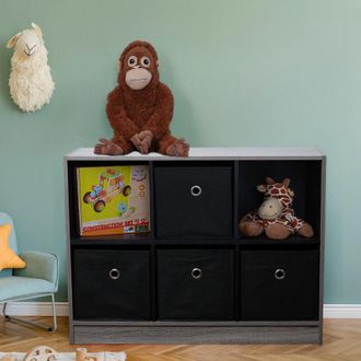 ETC Shop Tagère pour chambre denfant avec 6 compartiments, étagère en bois, étagère à jouets, étagère sur pied, 6x boîtes pliantes, bibliothèque, noir