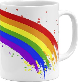 OM3 pur Joy Rainbow Kaffee-Tasse mit Regenbogen | Keramik Becher | 11oz 325ml | Rundumdruck | Weiss