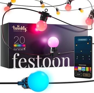 Twinkly Festoon 20 LED RGB, Lichterkette mit 20 LED-Lampen, Mehrfarbige RGB Außen- und Innenbeleuchtung, Kompatibel mit Alexa, Google Home, Gaming-Lichter, IP