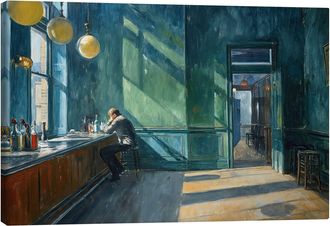 Posterlounge Erste Sonnenstrahlen im Café Hopper Leinwandbild von Felipe Hora 100 x 70 cm Blau Wandbilder Wanddeko