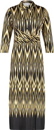 Gerry Weber Damen Midikleid mit Wickeloptik Langarm Gemustert lang Black/Gold Ikat Panneaux 40