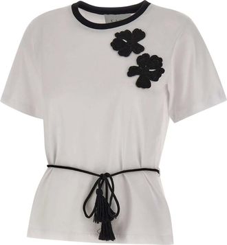 Kaos Kaos, Femme, Tops, Blanc, Taille: 42 FR T-shirt avec ceinture en cordon brod&eacute;