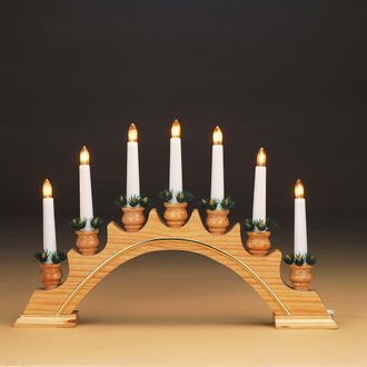 Hellum Schwibbogen Weihnachten, Lichterbogen Weihnachten mit Kabel innen, 7 Kerzen (+ Ersatz) und Goldverzierung, 43x27cm, Schwibbogen modern, Lichterbogen f